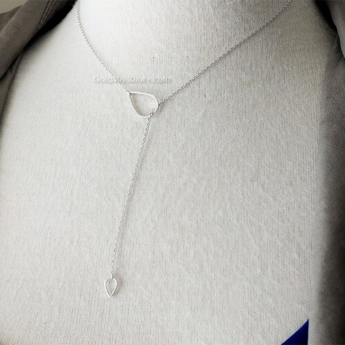 Silver Tear Drop Down Necklace / Simple Tear Lariat Necklace / - Etsy