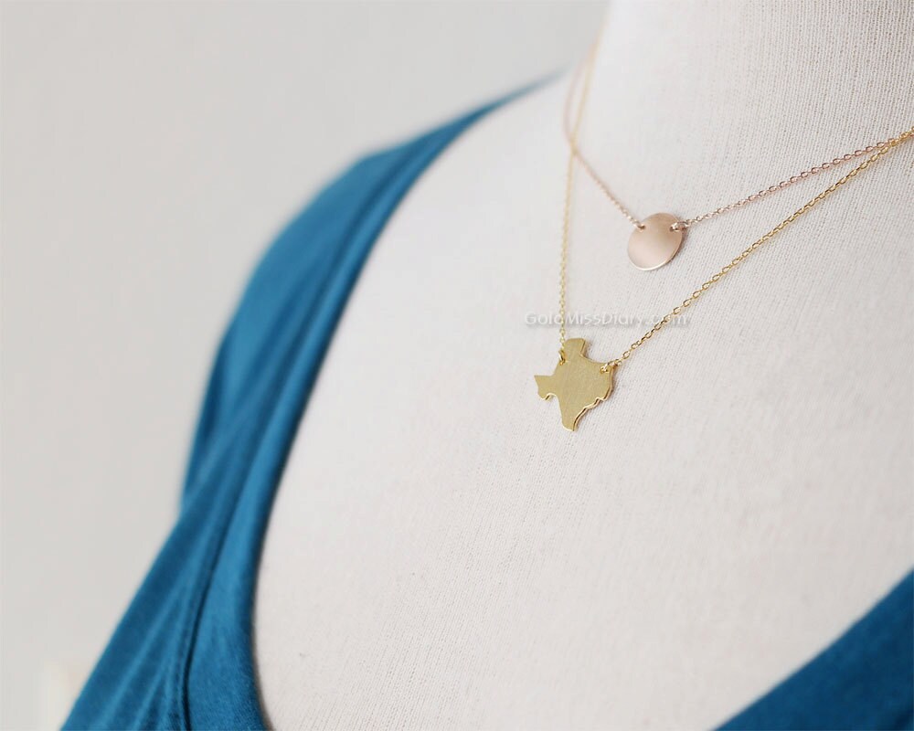 Texas State Necklace in Gold, TX State Necklace, Gold State Bar ...
