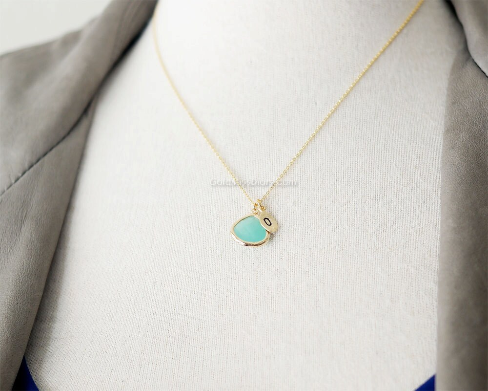 Mint Stone Necklace, Mint Necklace, Initial Necklace, Bridesmaid Gifts ...
