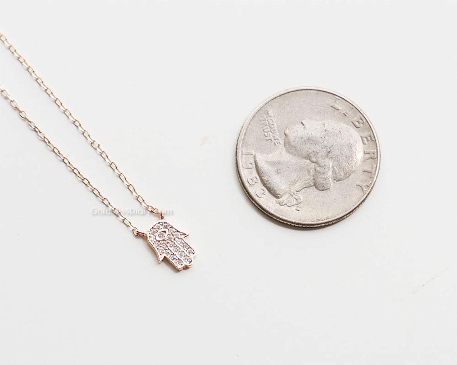 Tiny crystal Hamsa Necklace rose Gold Hamsa Necklace Hand of | Etsy