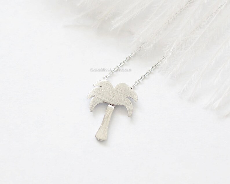 Palm Tree Necklace in Silver Dainty Palm Tree Pendant | Etsy