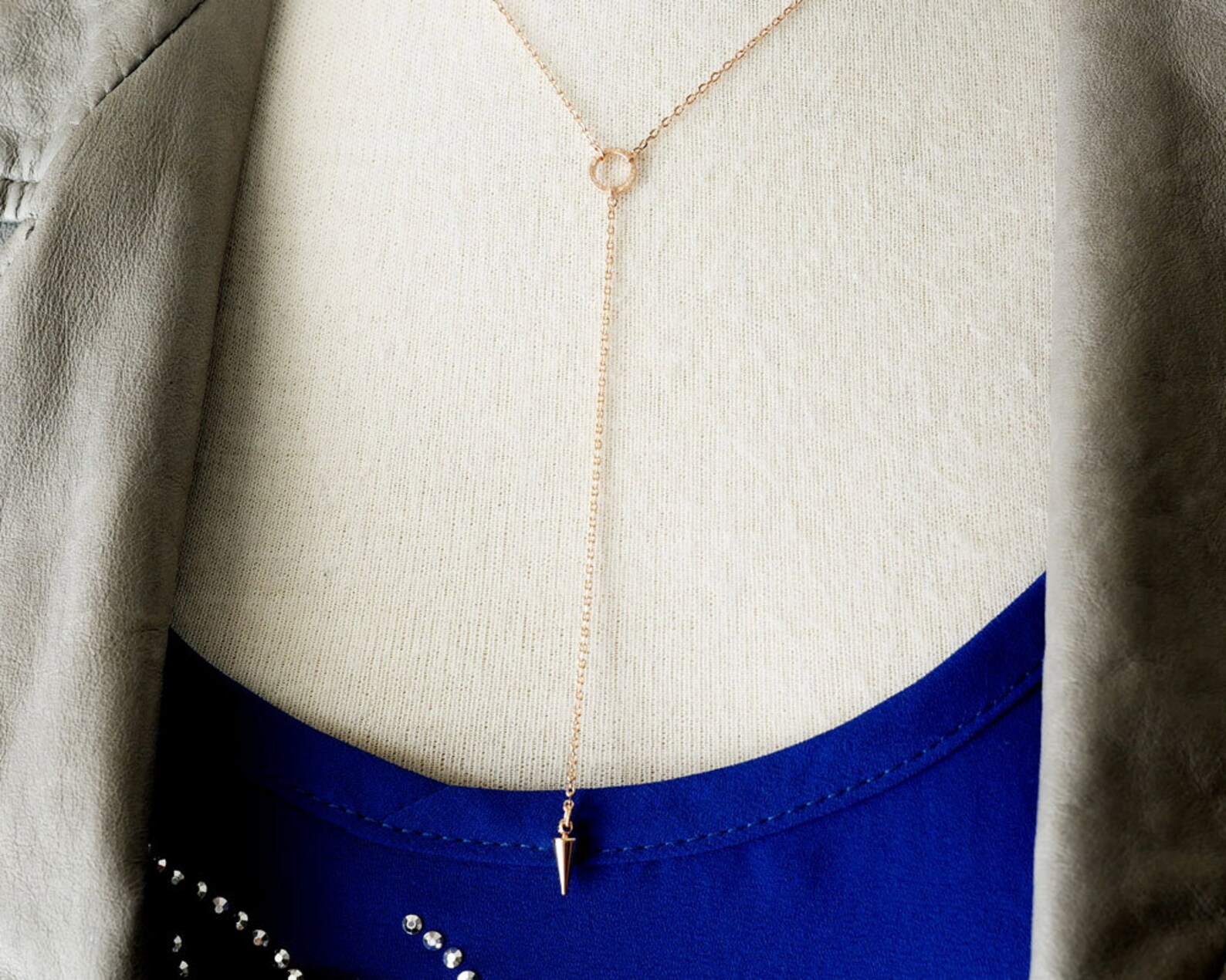 Rose Gold Spike Drop Down Necklace / Simple Circle Necklace / Minimal Y ...