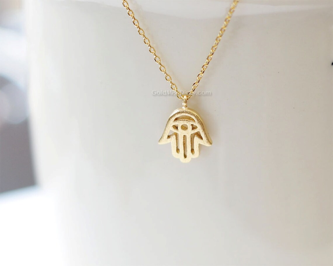 Gold Tiny Hamsa Necklace, Hamsa Hand Necklace, Hand of Fatima Necklace ...