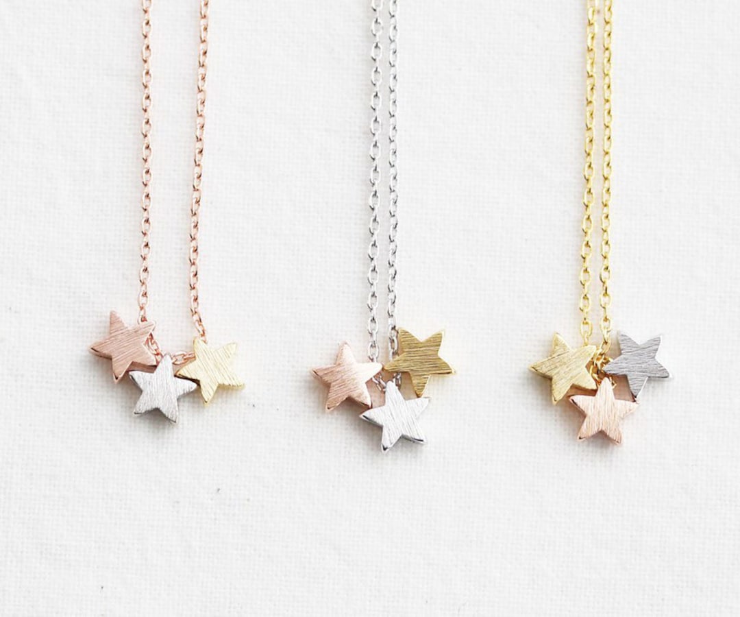 3 Stars Necklace, Tiny Three Color Star Gold, Silver, Rose Gold, Dainty ...