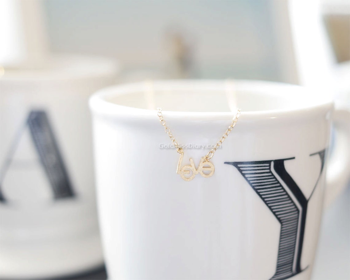 Gold Love Necklace Love Letter Necklace Writing Love - Etsy