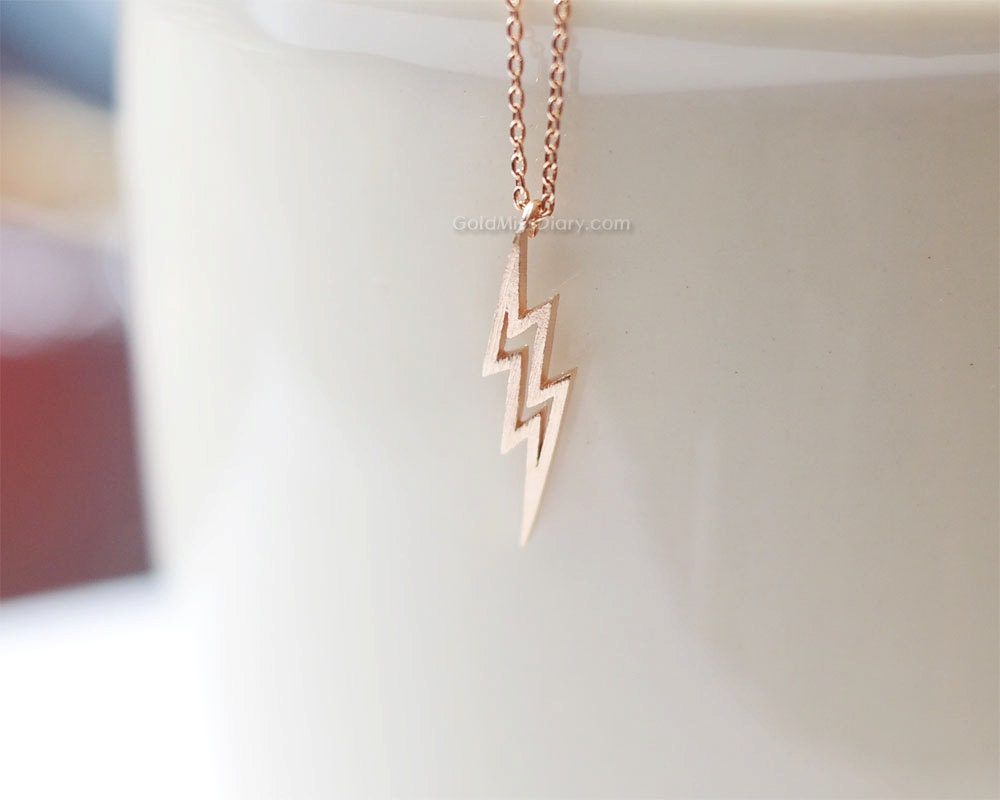 Lightning Bolt Necklace in Rose Gold, Thunder Bolt Necklace, Lightning ...