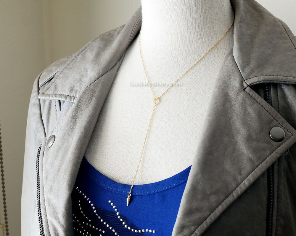 Rose Gold Spike Drop Down Necklace / Simple Circle Necklace / Minimal Y ...