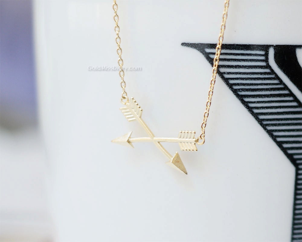 Gold Cross Arrow Necklace double arrow necklace arrow | Etsy