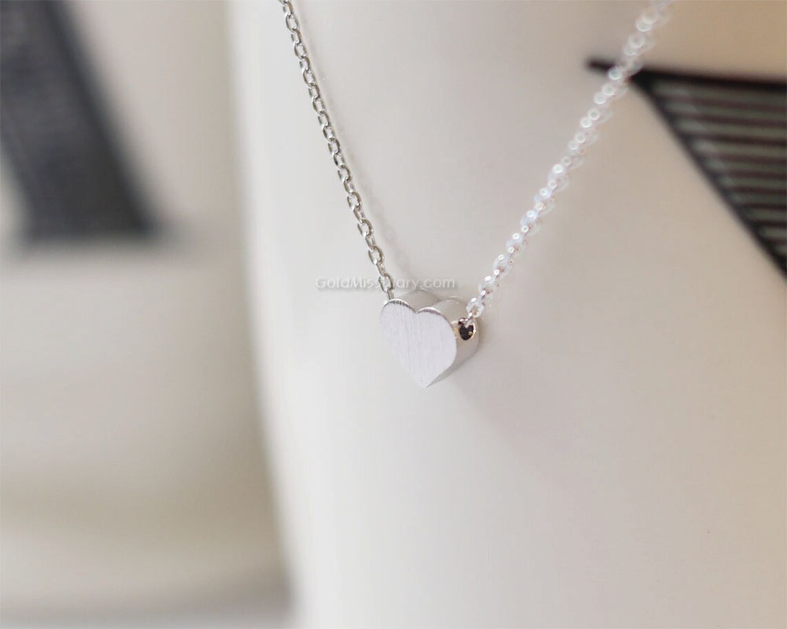 Silver Tiny Heart Necklace, Simple Heart Necklaces, Silver Heart on ...