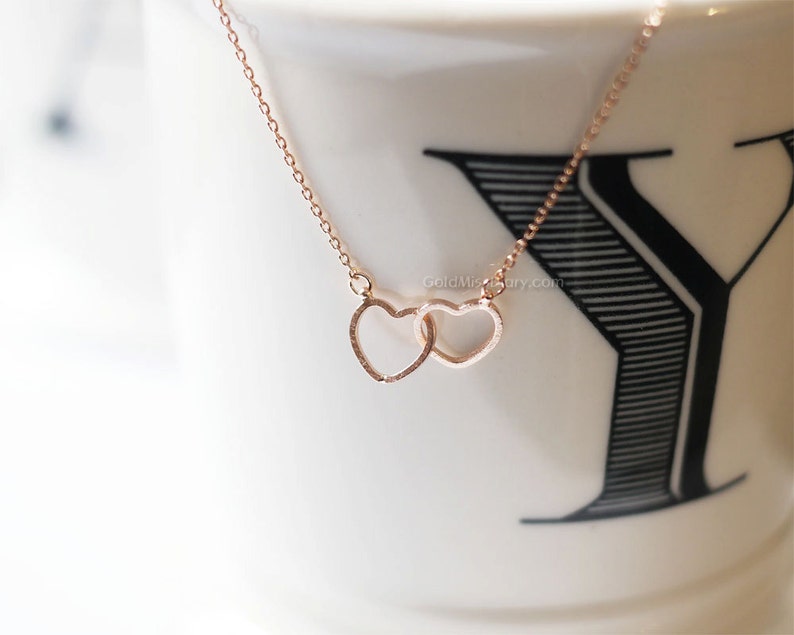 Two Hearts Necklace Double Hearts Necklace Rose Gold | Etsy