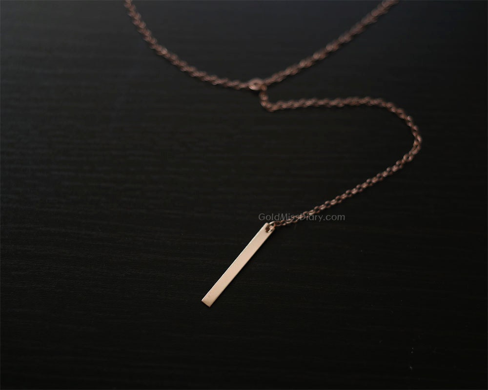 Minimal Rose Gold Bar Drop Necklace / layering Y Necklace / | Etsy