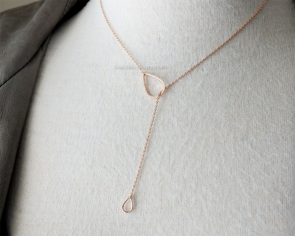 Gold Tear Drop Down Necklace / Simple Tear Lariat Necklace / - Etsy