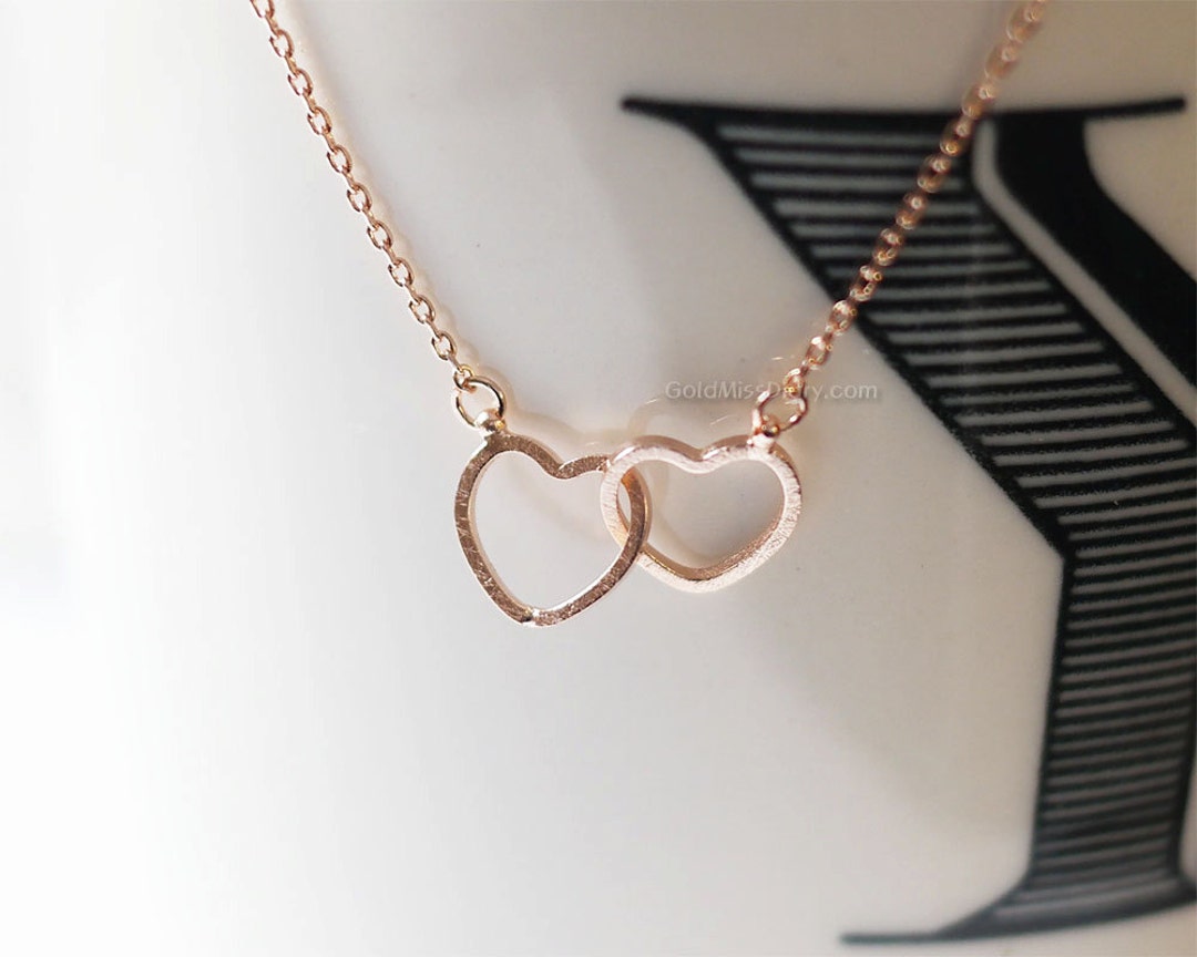 Two Hearts Necklace, Double Hearts Necklace, Rose Gold Entwined Hearts ...