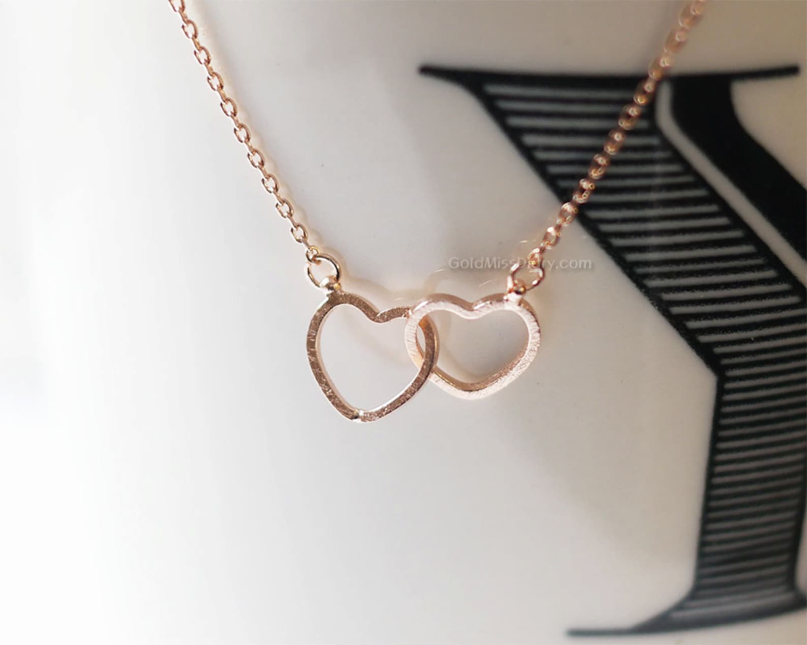 Two Hearts Necklace Double Hearts Necklace Rose Gold - Etsy