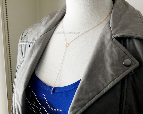 Rose Gold Spike Drop Down Necklace / Simple Circle Necklace / | Etsy