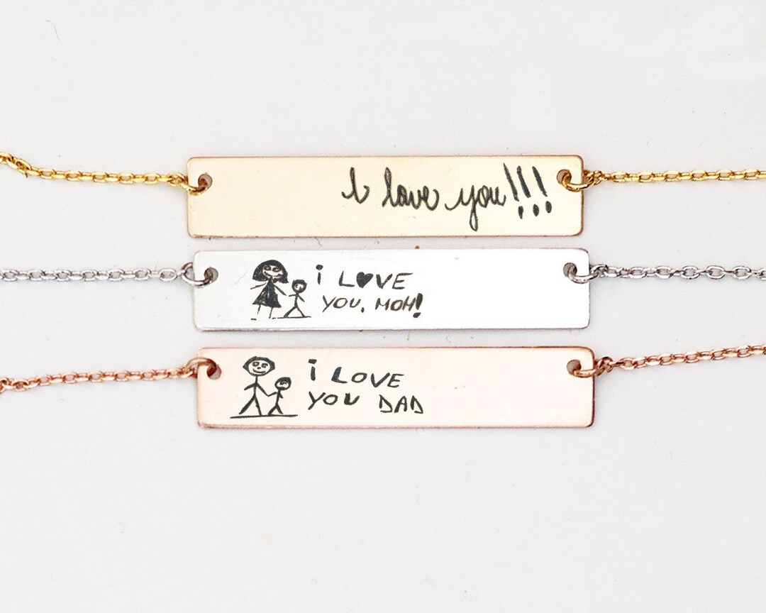 Personalized Handwriting Necklace/ Handwriting Necklace / Drawing Bar ...