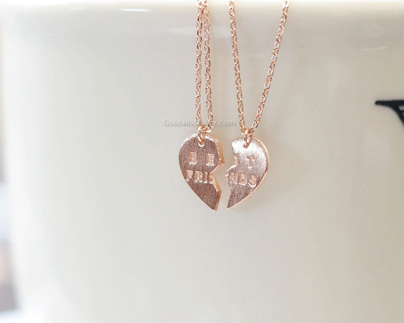 Best Friends Heart Necklace Set in Rose Gold best Friend - Etsy