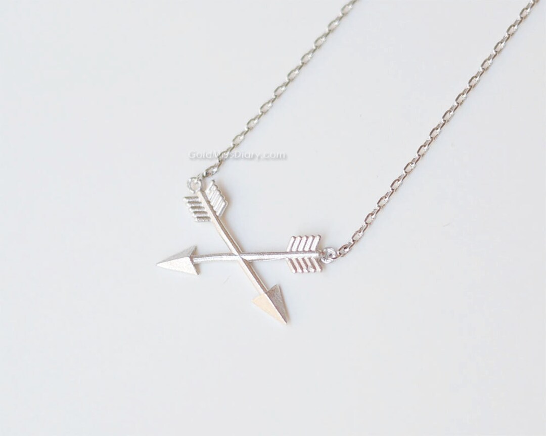 Silver Cross Arrow Necklace, Double Arrow Necklace, Arrow Necklace ...