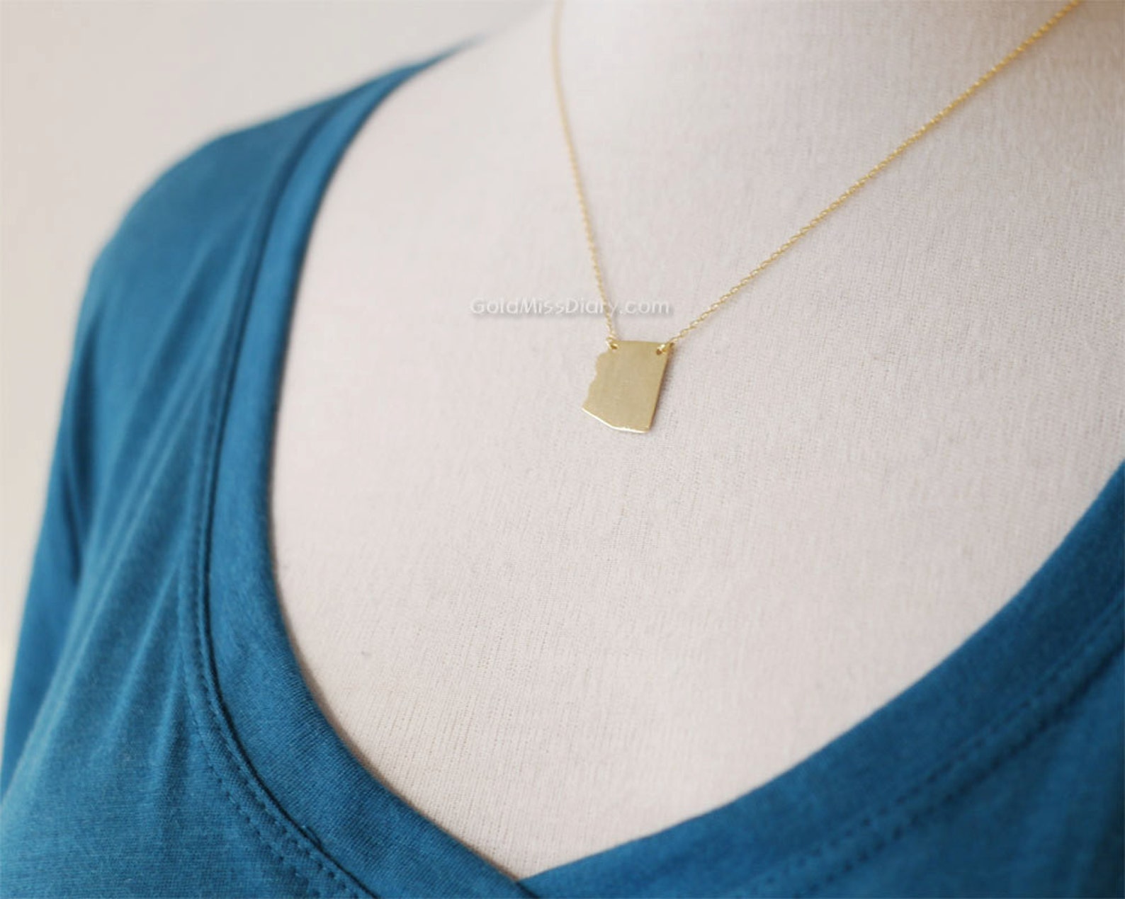 Arizona State Necklace in Gold AZ State Gold Necklace - Etsy