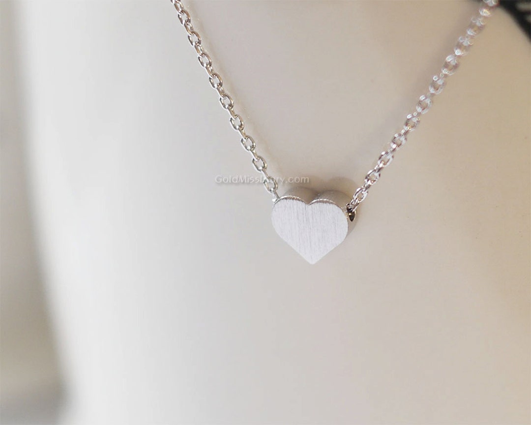 Silver Tiny Heart Necklace, Simple Heart Necklaces, Silver Heart on ...