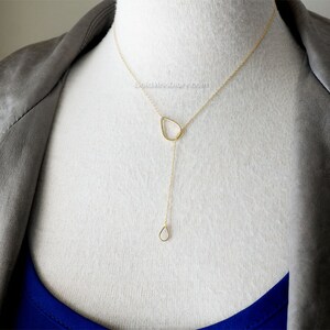 Gold Tear Drop Down Necklace / Simple Tear Lariat Necklace / Minimal Y ...