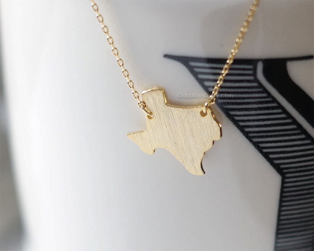 Texas State Necklace in Gold, TX State Necklace, Gold State Bar ...