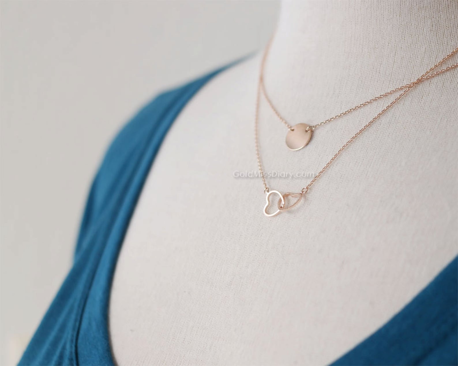 Two Hearts Necklace Double Hearts Necklace Rose Gold | Etsy