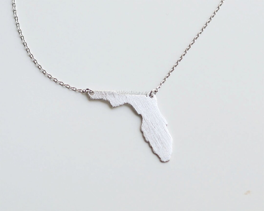 Florida State Necklace in Silver, FL State Silver Necklace, State ...