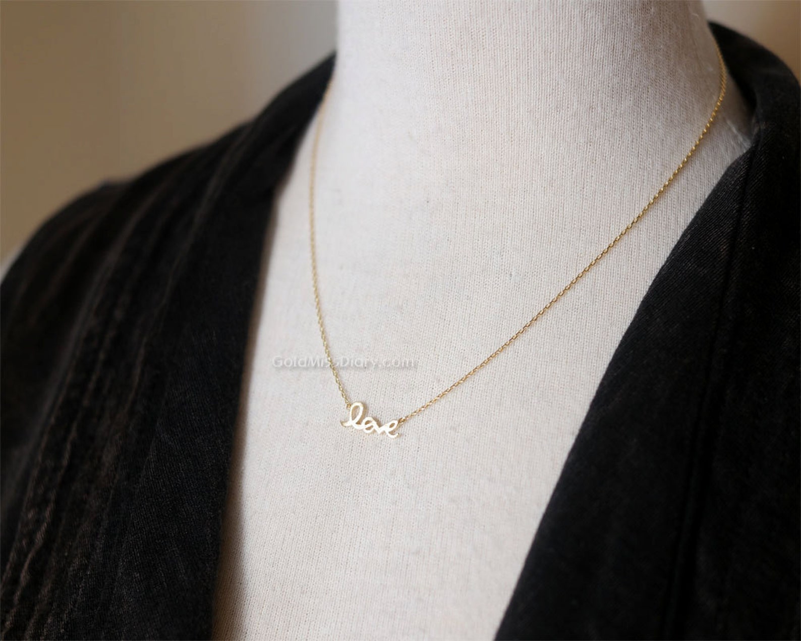 Love Necklace in Gold Dainty Love Letter Necklace Wedding | Etsy