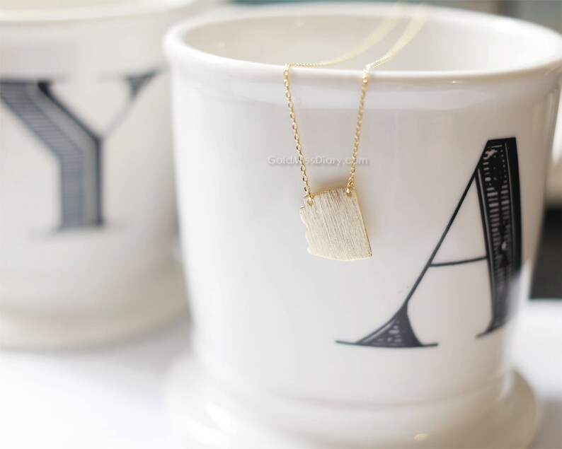 Arizona State Necklace in Gold AZ State Gold Necklace - Etsy