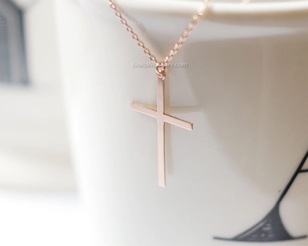 Skinny Rose Gold Cross Necklace/ Rose Gold Filled Cross - Etsy