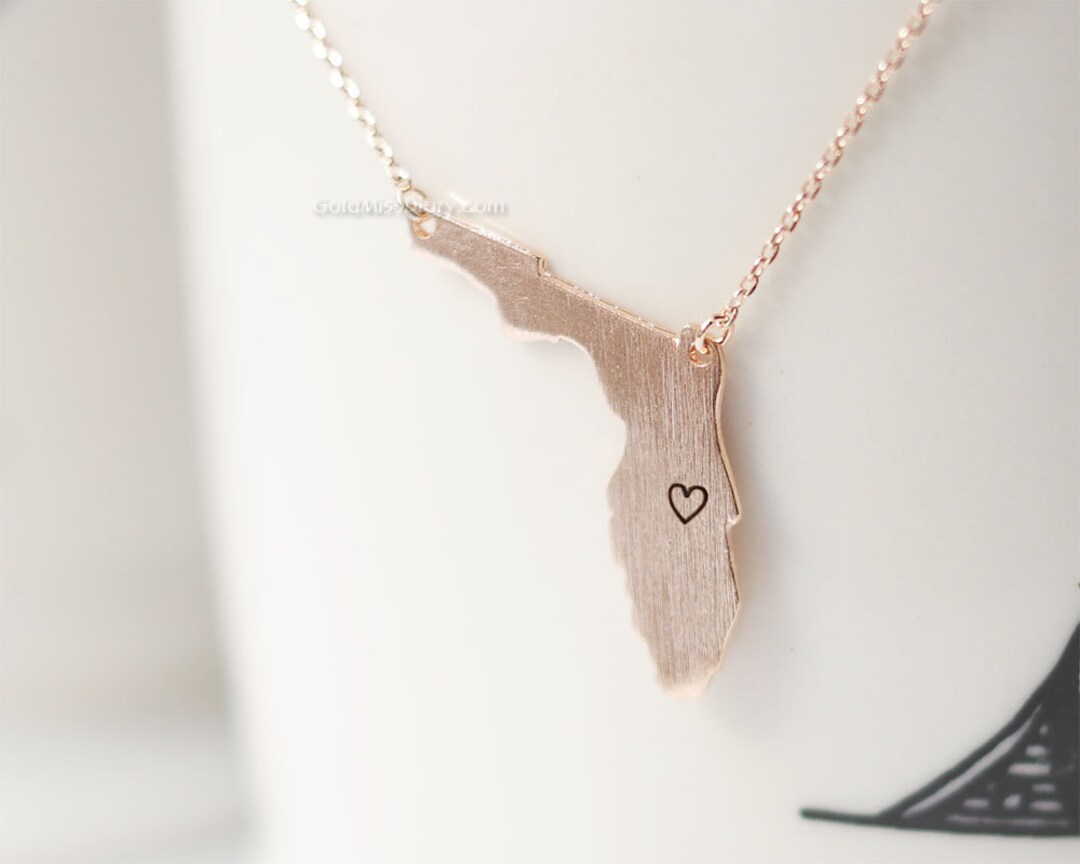 Florida State Rose Gold Necklace, FL State Rose Gold Necklace, State ...