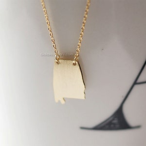 Alabama State Necklace in Gold, AL State Gold Necklace, Alabama State ...