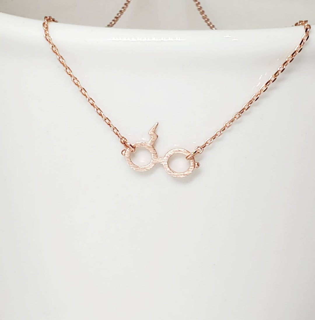 Tiny Lightning Bolt Glasses Necklace in Rose Gold, Glasses Necklace ...