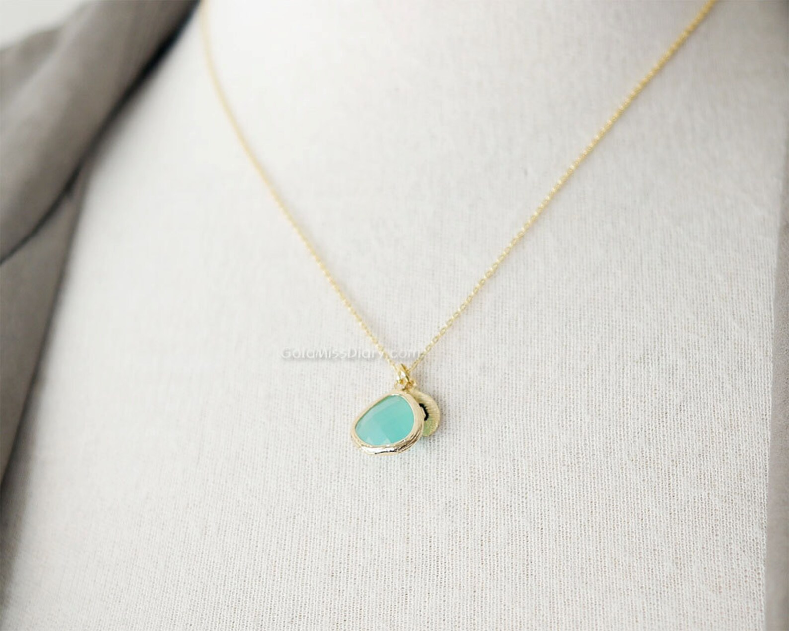 Mint Stone Necklace Mint Necklace Initial Necklace | Etsy