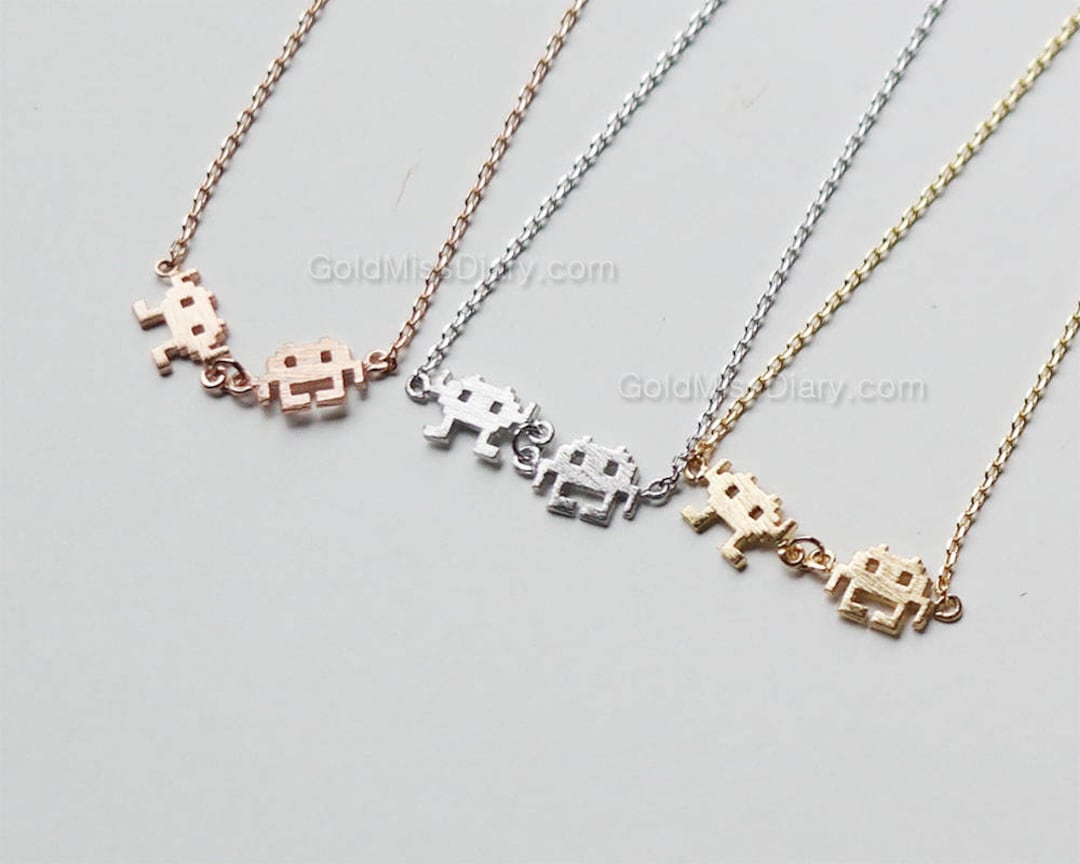 Space Invaders Necklace, Pixel Necklace, Space Invaders Game Necklace ...