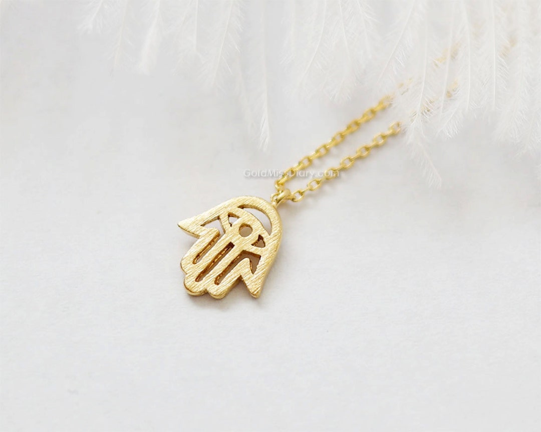 Gold Tiny Hamsa Necklace, Hamsa Hand Necklace, Hand of Fatima Necklace ...