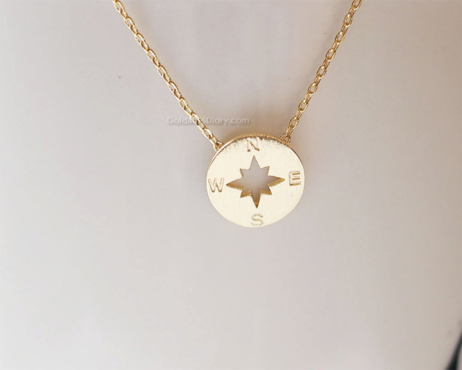 Tiny Gold Compass Necklace Gold Circle Disk Necklace Compass | Etsy