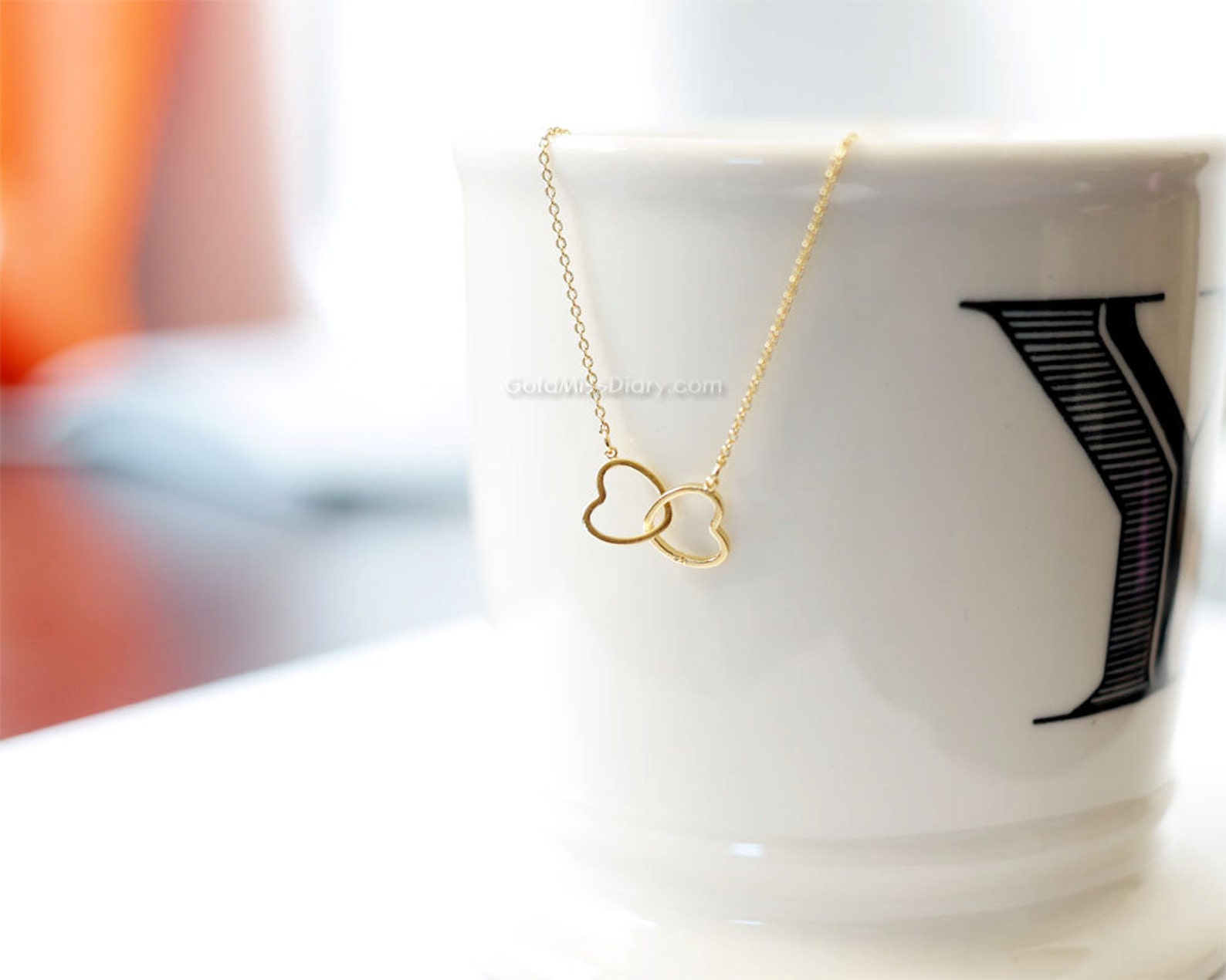 Two Hearts Necklace in Gold, Double Hearts Necklace, Gold Entwined ...