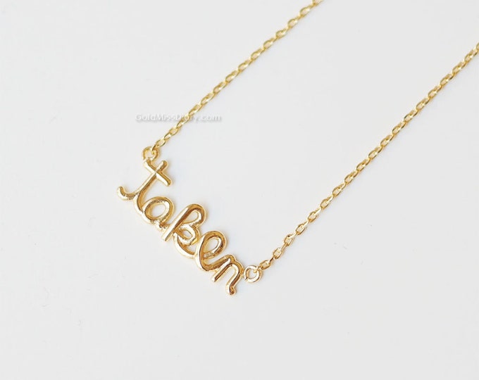 Gold Taken Necklace Taken Script Necklace Cursive Writing - Etsy