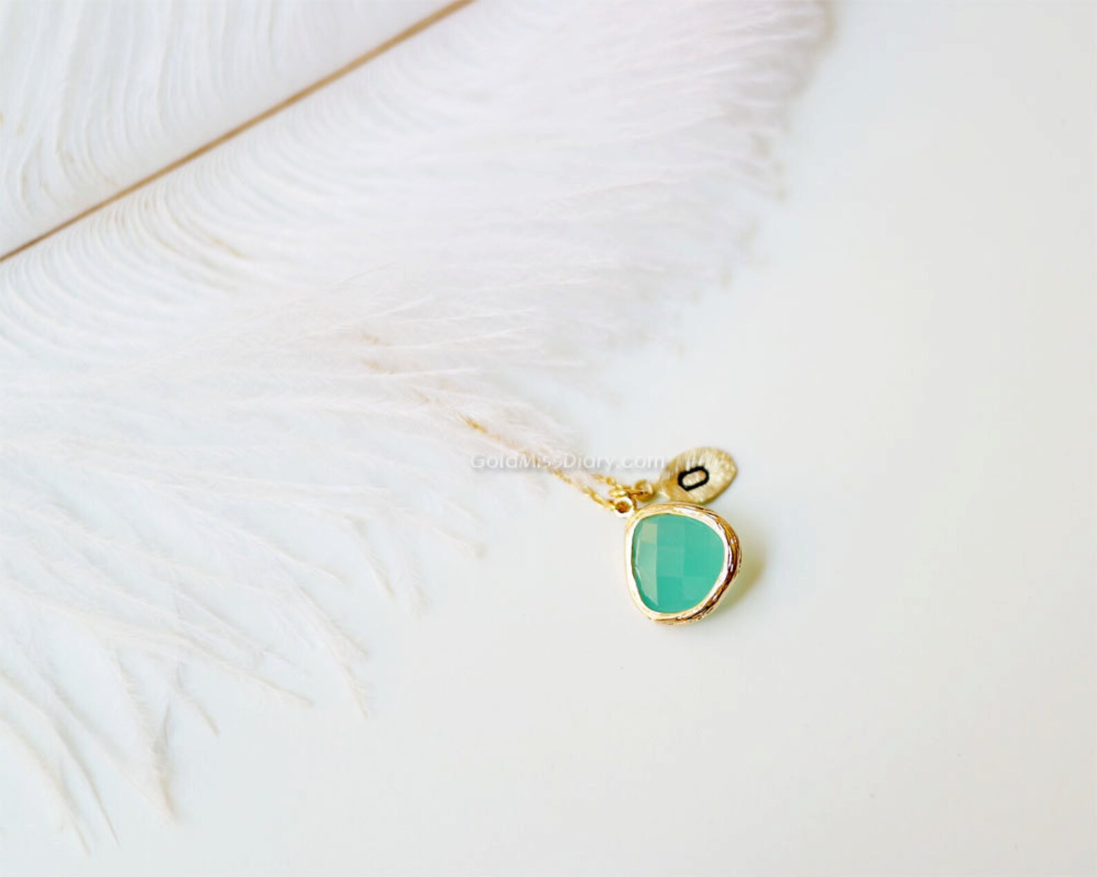 Mint Stone Necklace, Mint Necklace, Initial Necklace, Bridesmaid Gifts ...