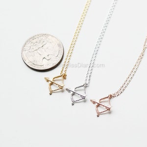 Cupid Arrow Necklace in Gold , Dainty Bow Necklace, Wedding Gifts, Bridesmaid Gifts, Gold Tiny ...
