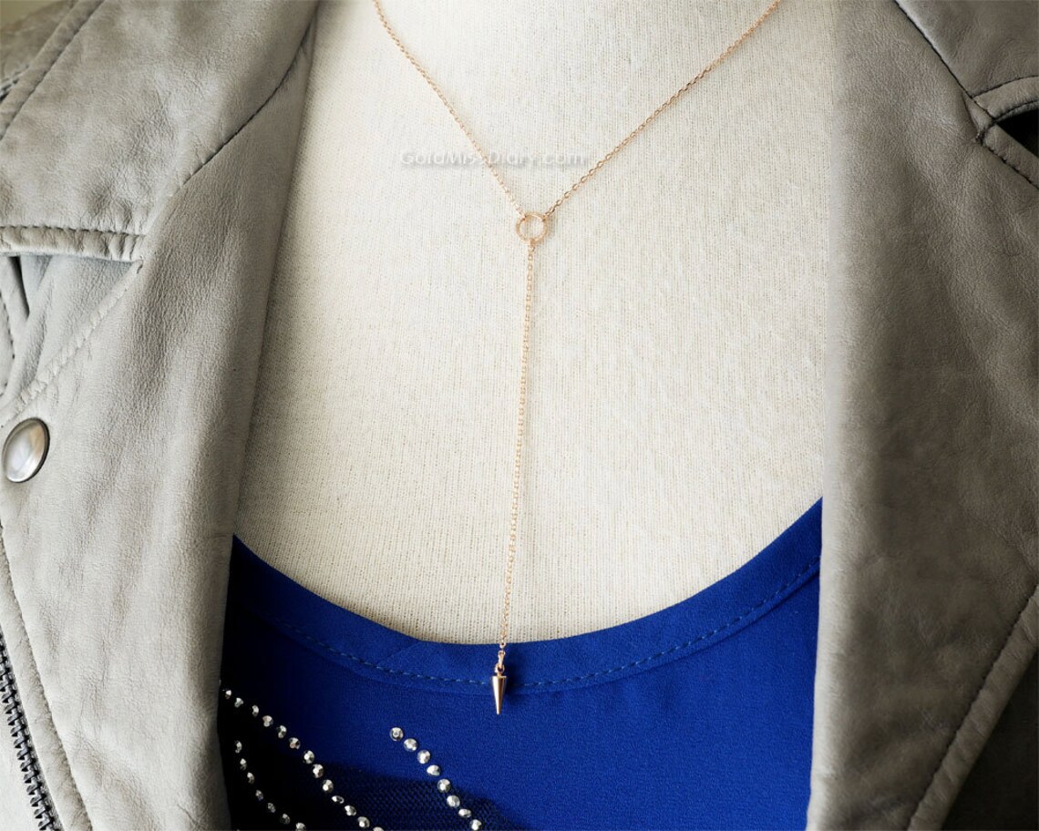 Rose Gold Spike Drop Down Necklace / Simple Circle Necklace / Minimal Y ...