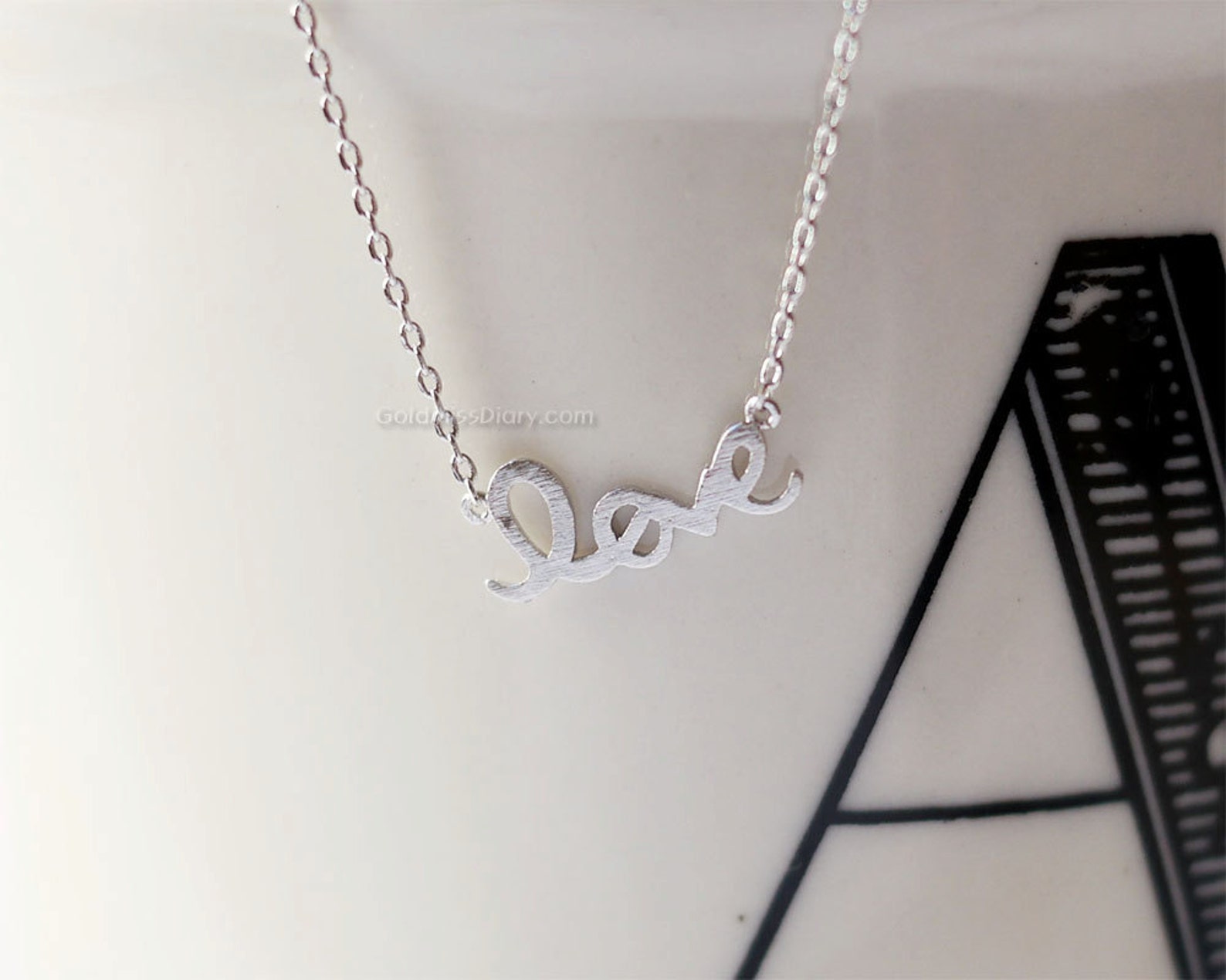 Silver Love Bar Necklace Love Script Necklace Cursive - Etsy
