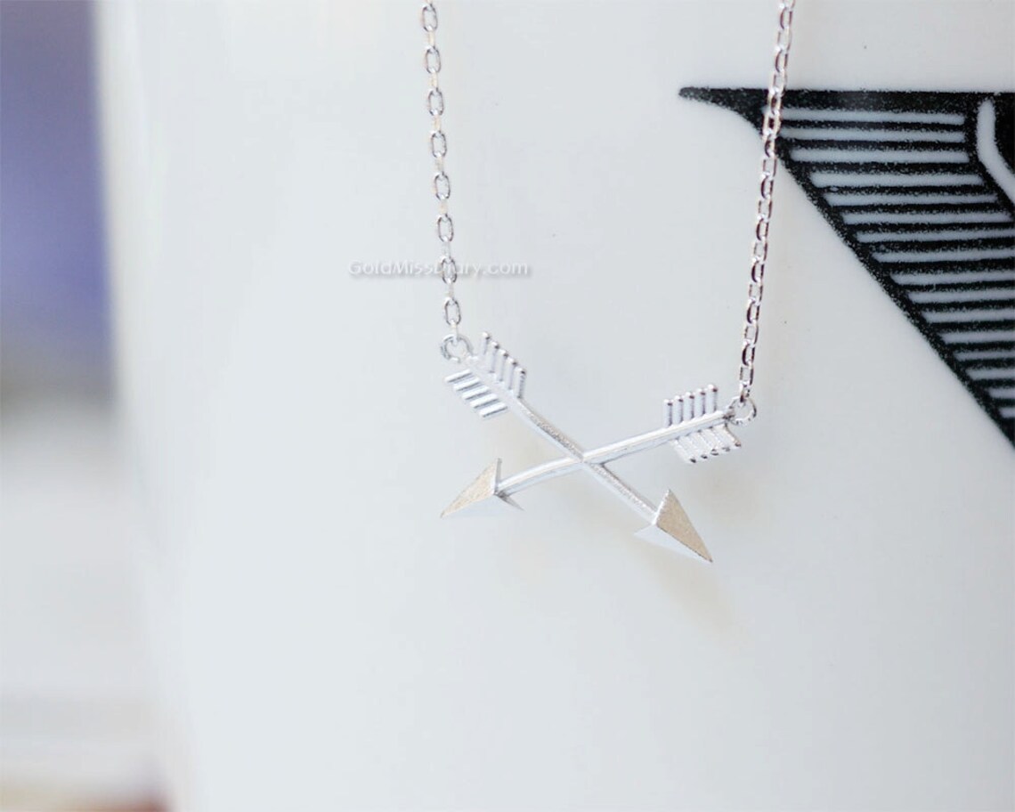 Silver Cross Arrow Necklace, Double Arrow Necklace, Arrow Necklace ...