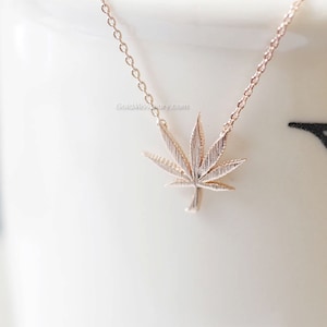 Marijuana Leaf Rose Gold Necklace, Rose Gold Cannabis Leaf Necklace ...