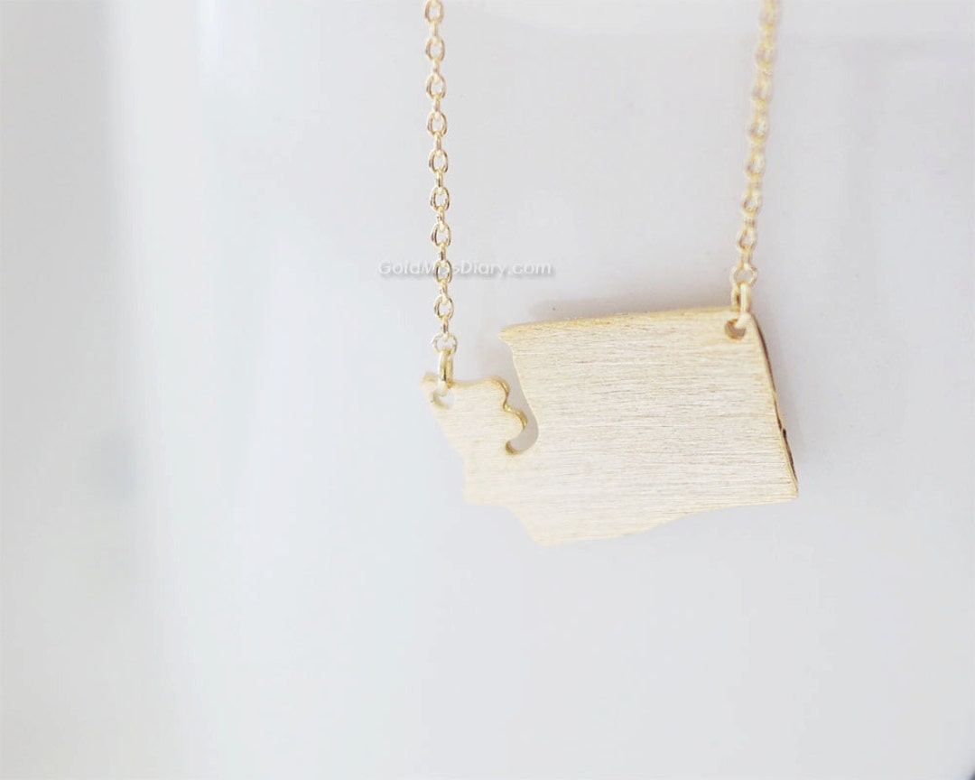Washington State Necklace in Silver, WA State Gold Necklace, Seattle ...