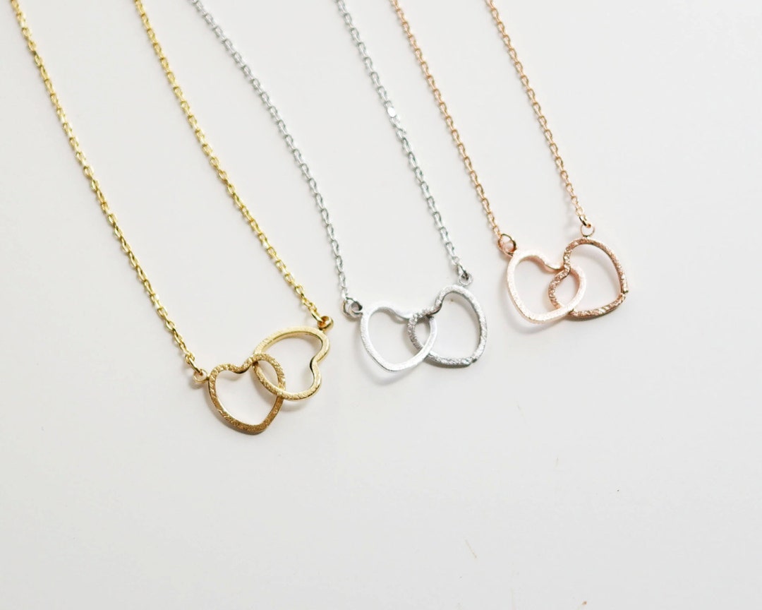 Two Hearts Necklace in Silver, Double Hearts Necklace, Silver Entwined ...