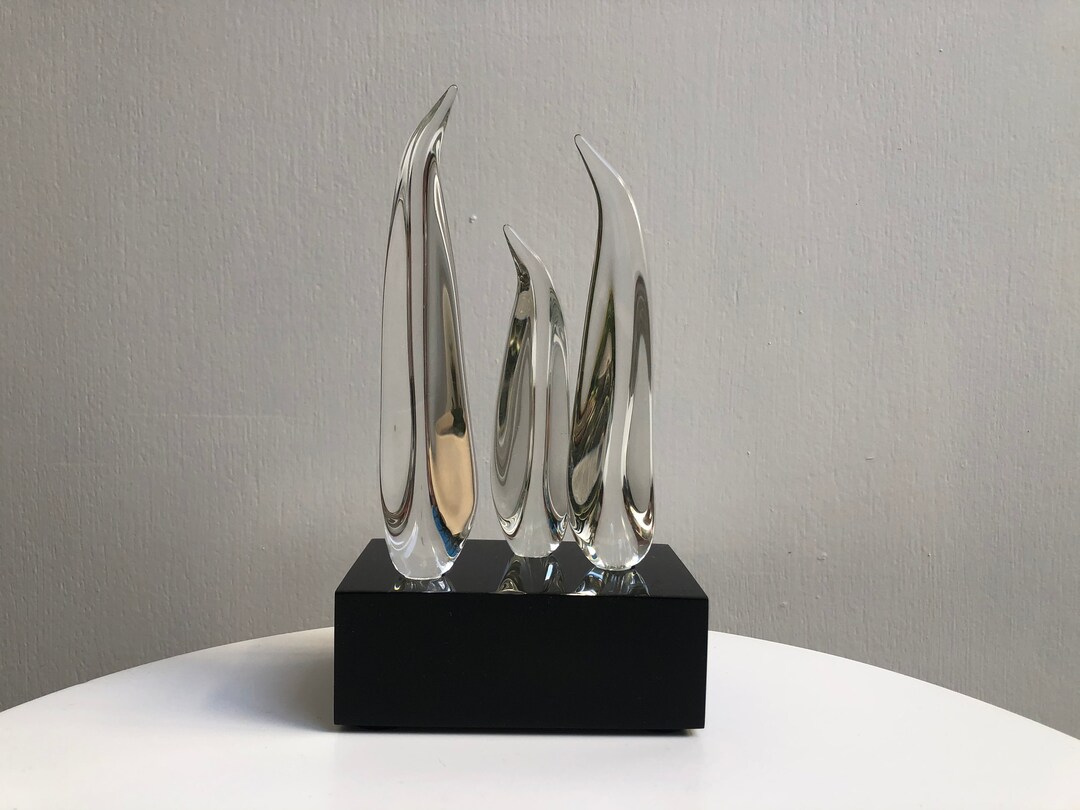 Guyol Crystal Art Glass Penguins Sculpture on Lucite Base - Etsy