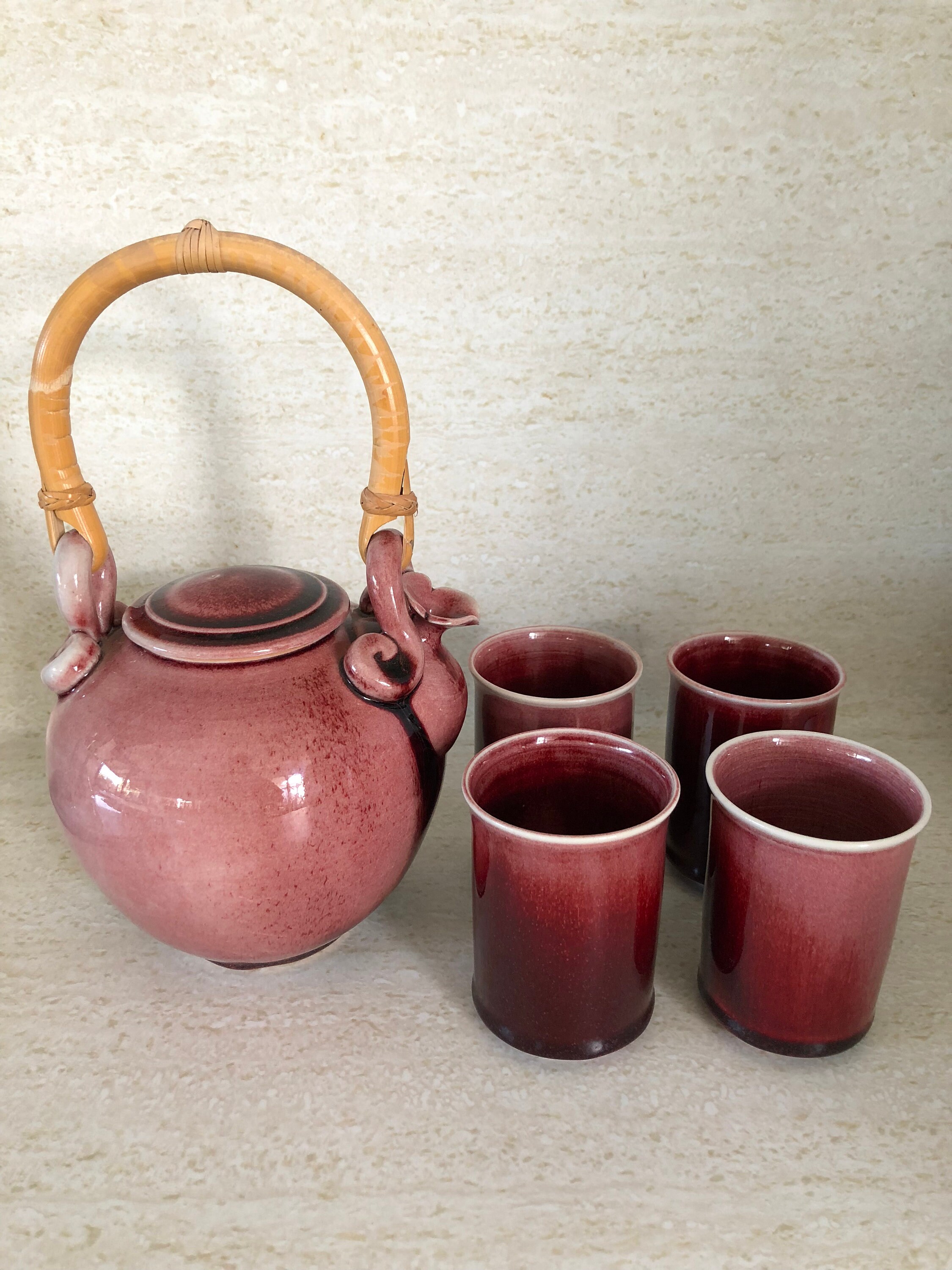Kimi Masui Studio Pottery Porcelain Teapot and Set of Four Tea Cups - Etsy